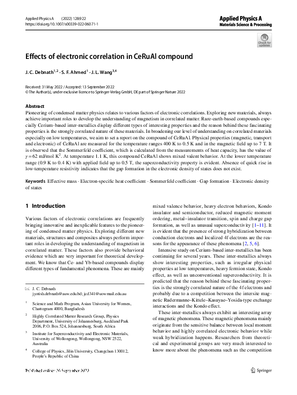 (PDF) Effects of electronic correlation in CeRuAl compound
