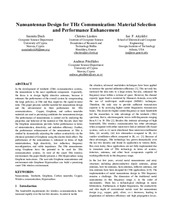 Pdf Nanoantennas Design For Thz Communication