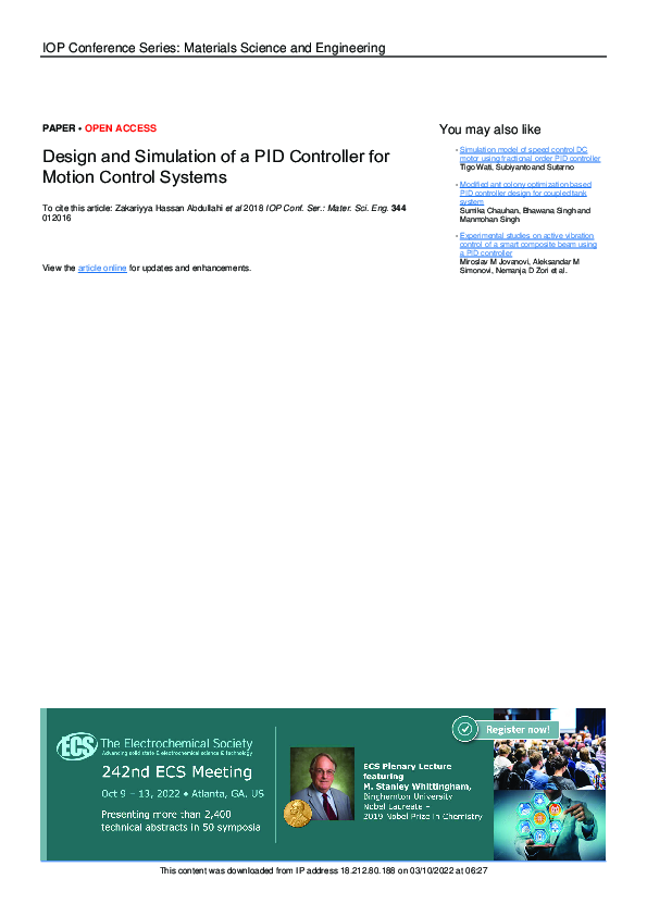 (PDF) Design and Simulation of a PID Controller for Motion Control Systems