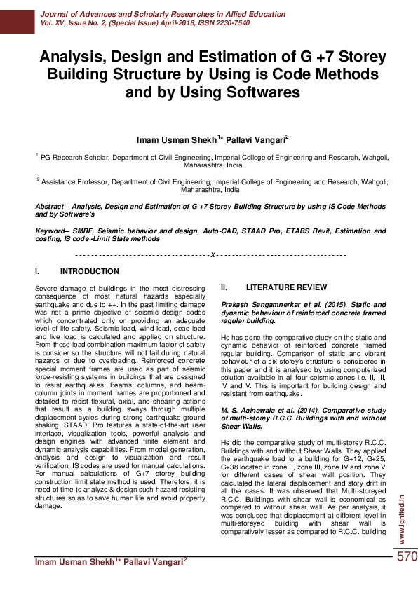(PDF) Analysis, Design and Estimation of G +7 Storey Building Structure By Using Is Code Methods ...