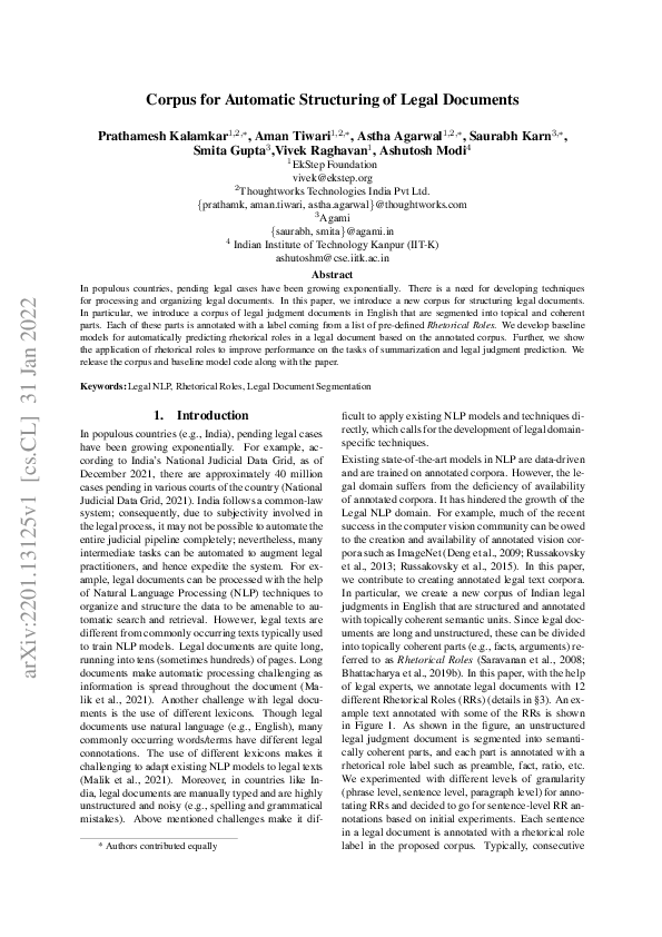 (PDF) Corpus for Automatic Structuring of Legal Documents