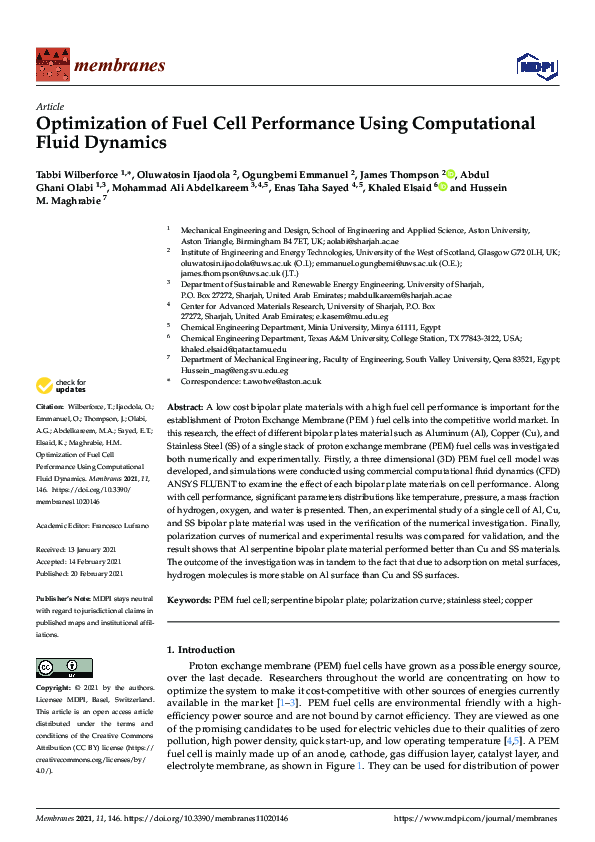 Pdf Optimization Of Fuel Cell Performance Using Computational Fluid
