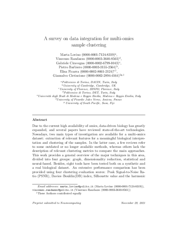 Pdf A Survey On Data Integration For Multi Omics Sample Clustering