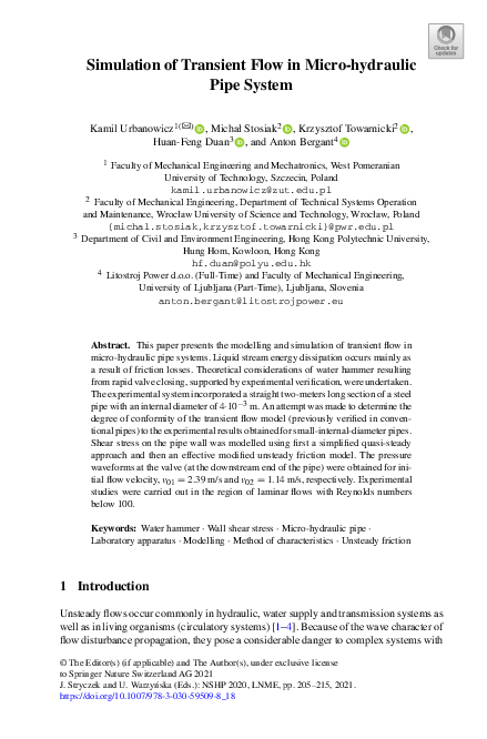 Pdf Simulation Of Transient Flow In Micro Hydraulic Pipe System