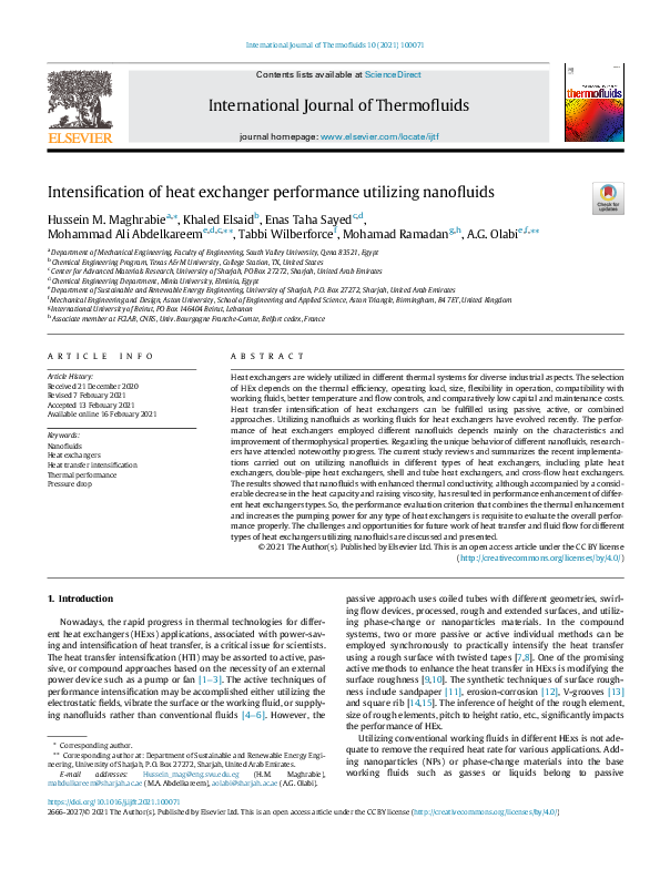 (PDF) Intensification of heat exchanger performance utilizing nanofluids (PDF) Intensification of heat exchanger performance utilizing nanofluids