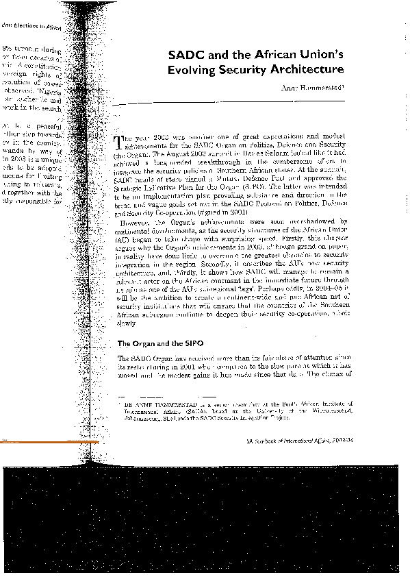 (PDF) SADC and the African Union’s Evolving Security Architecture