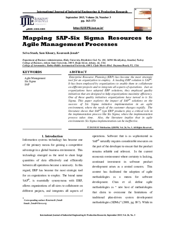 (PDF) Mapping SAP-Six Sigma Resources to Agile Management Processes