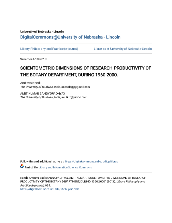 (PDF) Scientometric Dimensions of Research Productivity of the Botany ...