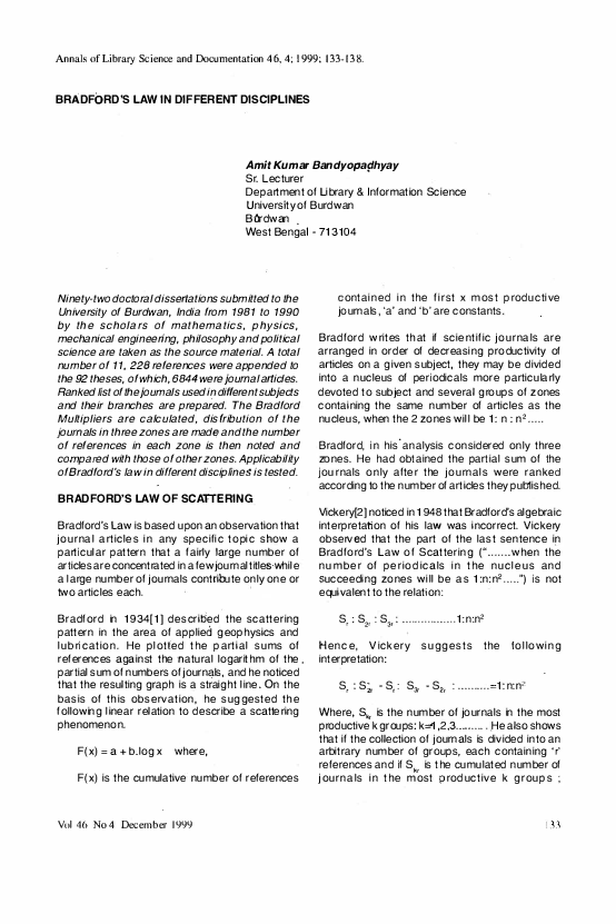 (PDF) Bradford's law in different disciplines