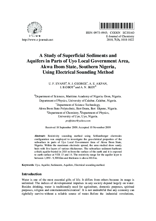 (PDF) A Study of Superficial Sediments and Aquifers in Parts of Uyo ...
