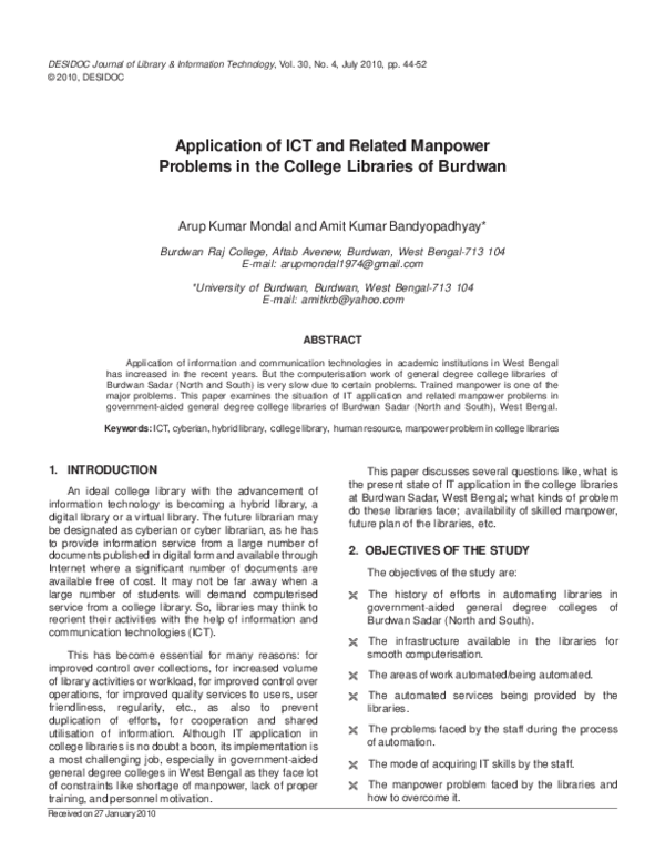 (PDF) Application of ICT and Related Manpower Problems in the College ...