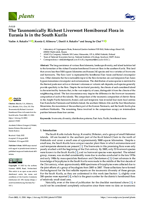 (PDF) The Taxonomically Richest Liverwort Hemiboreal Flora in Eurasia ...