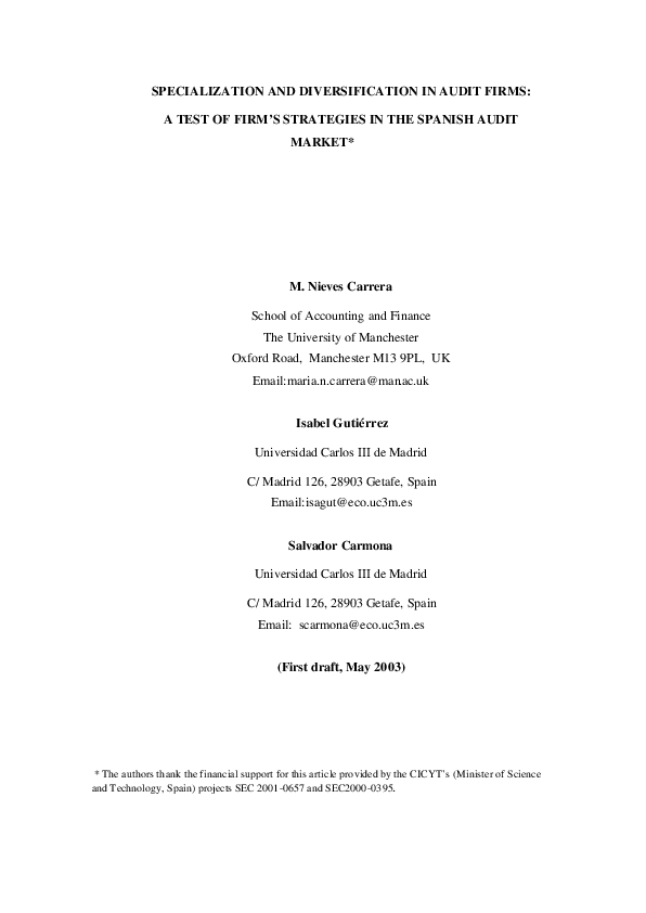(PDF) Specialization and Diversification in Audit Firms: A Test of Firm ...