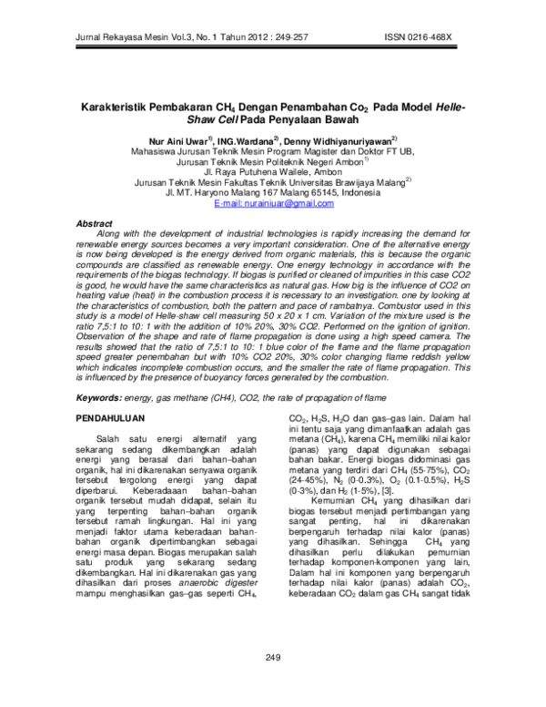 (PDF) Karakteristik Pembakaran CH4 Dengan Penambahan Co2 Pada Model ...