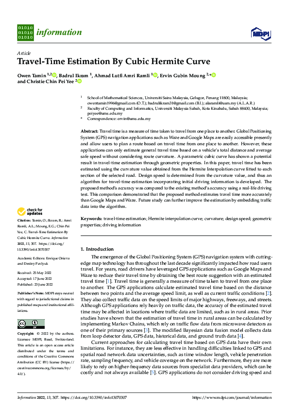 (PDF) Travel-Time Estimation by Cubic Hermite Curve
