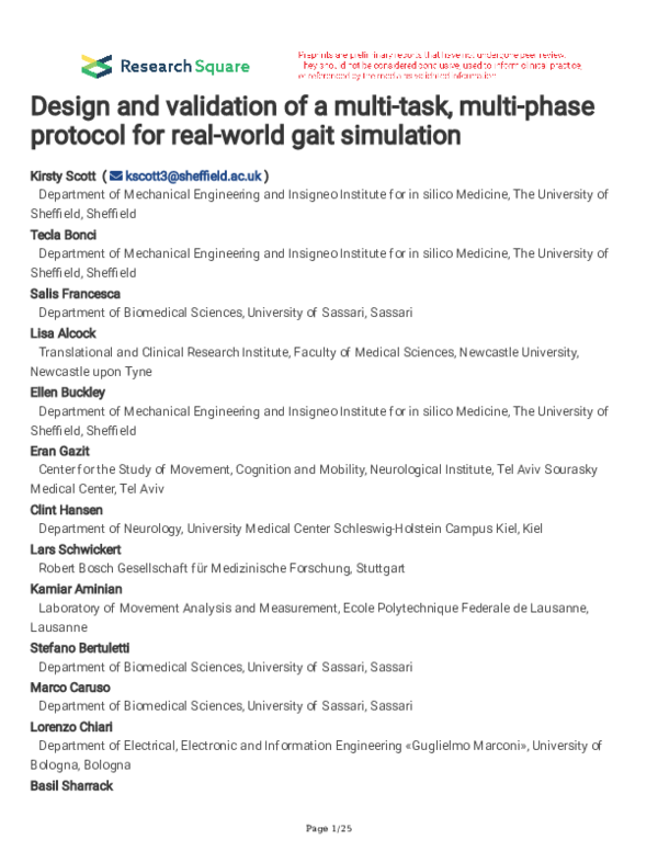 (PDF) Design and validation of a multi-task, multi-phase protocol for real-world gait simulation