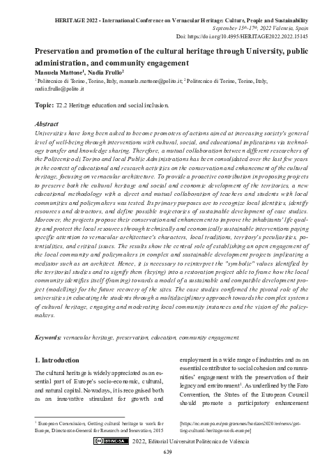 (PDF) Preservation and promotion of the cultural heritage through ...