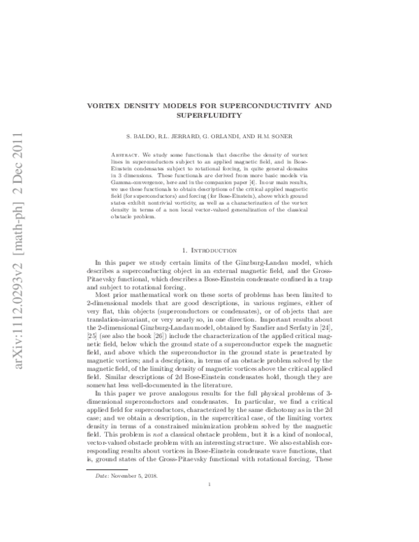 (PDF) Vortex Density Models for Superconductivity and Superfluidity