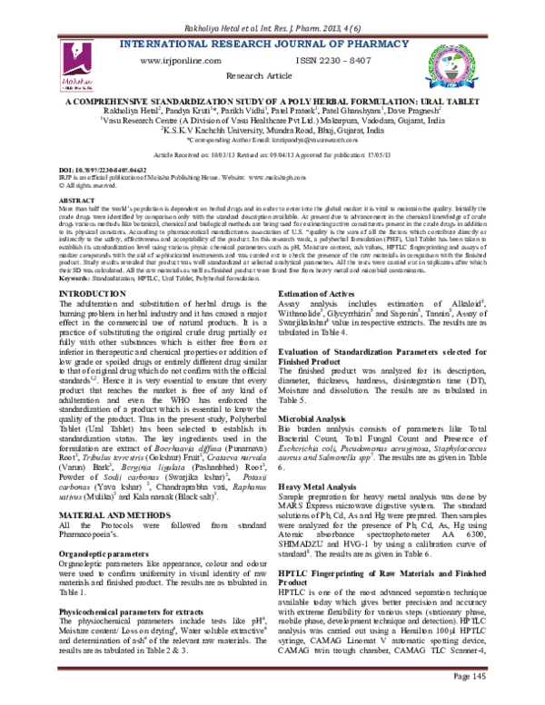 (PDF) A Comprehensive Standardization Study of a Poly Herbal ...