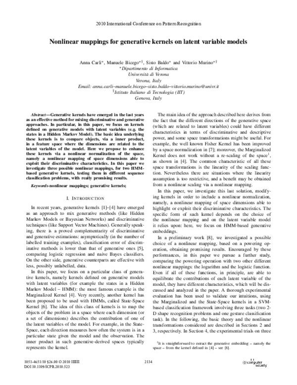 (PDF) Nonlinear Mappings for Generative Kernels on Latent Variable Models