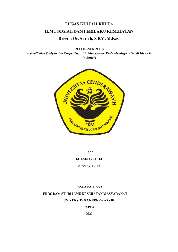 (PDF) Tugas Kedua Refleksi Kritis Ilmu Sosial & Perilaku Kesehatan ...