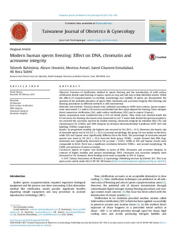 (PDF) Modern human sperm freezing: Effect on DNA, chromatin and ...