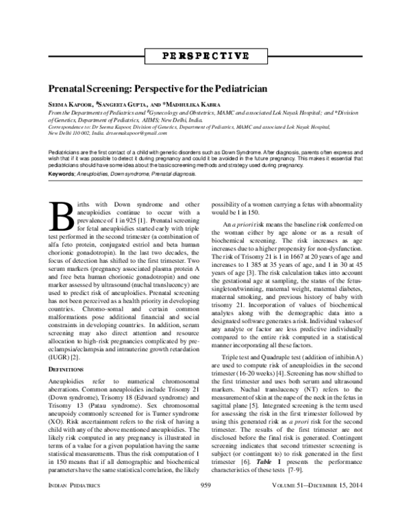 (PDF) Prenatal screening: Perspective for the pediatrician