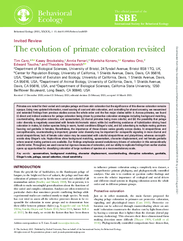 (PDF) The evolution of primate coloration revisited