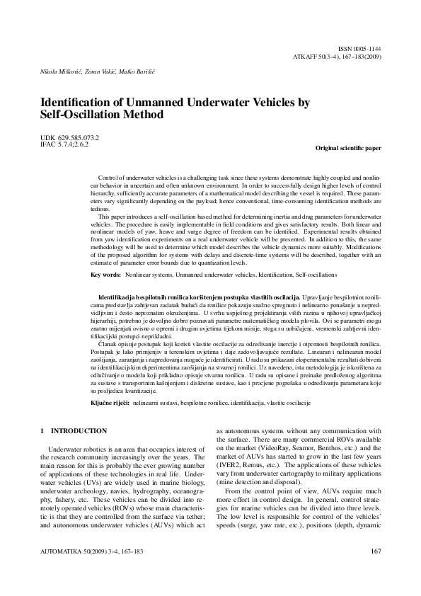 (PDF) Identification of Unmanned Underwater Vehicles by Self ...