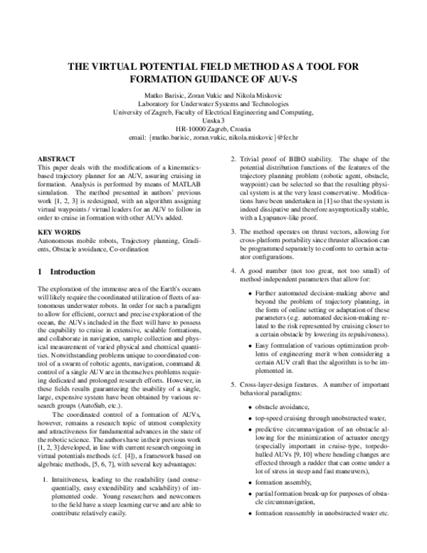 (PDF) The Virtual Potential Field Method As A Tool For Formation ...