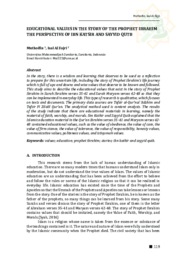 (PDF) Educational Values in the Story of the Prophet Ibrahim the Perspective of Ibn Katsir and ...