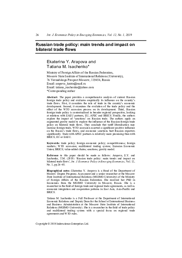 (PDF) Russian trade policy: main trends and impact on bilateral trade flows