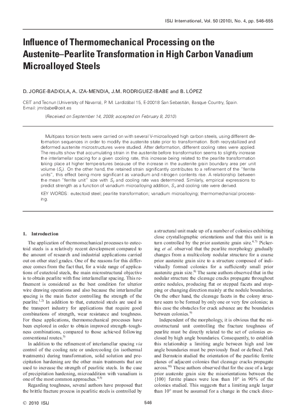 (PDF) Influence of Thermomechanical Processing on the Austenite–Pearlite Transformation in High ...