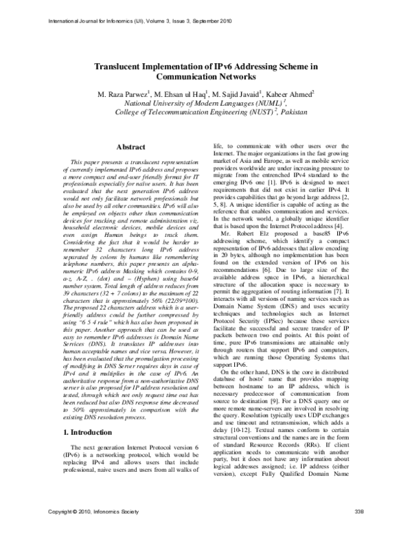 (PDF) Translucent Implementation of IPv6 Addressing Scheme in ...