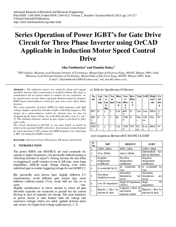 (PDF) Series Operation of Power IGBT's for Gate Drive Circuit for Three Phase Inverter using ...