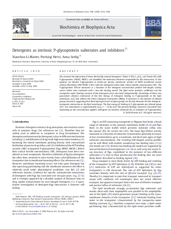 (PDF) Detergents as intrinsic P-glycoprotein substrates and inhibitors ...