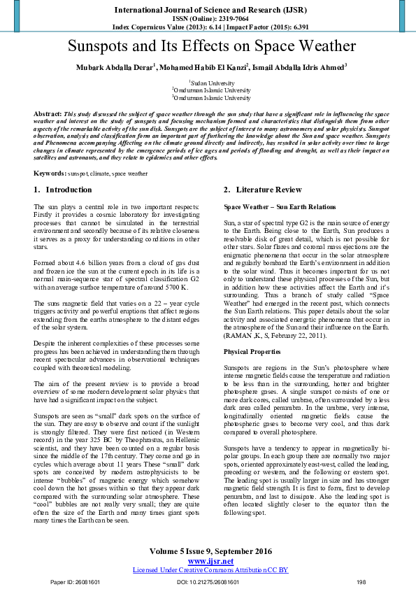 (PDF) Sunspots and Its Effects on Space Weather