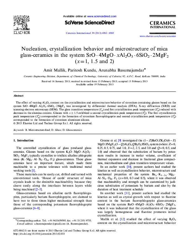 (PDF) Nucleation, crystallization behavior and microstructure of mica glass-ceramics in the ...