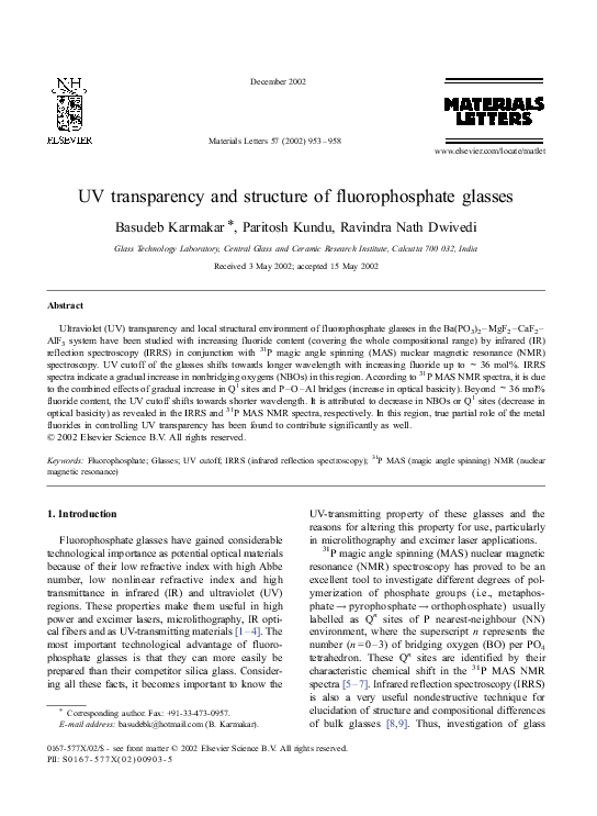 (PDF) UV transparency and structure of fluorophosphate glasses