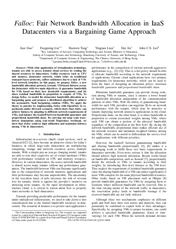(PDF) Falloc: Fair network bandwidth allocation in IaaS datacenters via a bargaining game approach