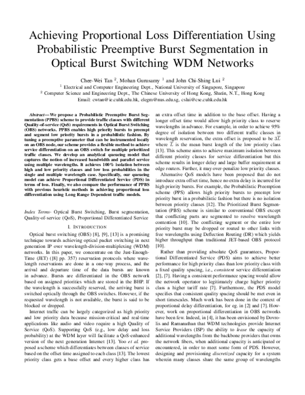 (PDF) Achieving proportional loss differentiation using probabilistic preemptive burst ...