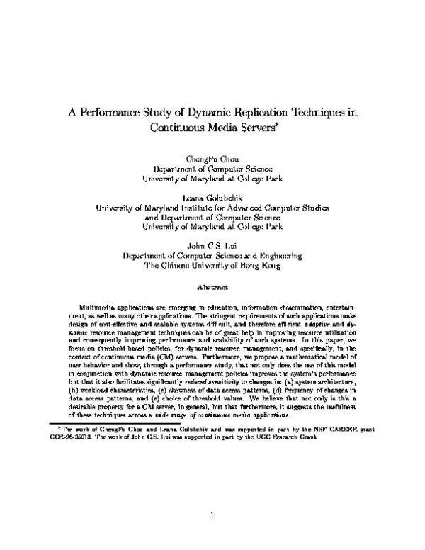 (PDF) A performance study of dynamic replication techniques in continuous media servers
