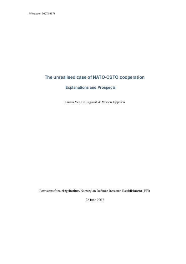 (PDF) The unrealised case of NATO-CSTO cooperation: Explanations and ...