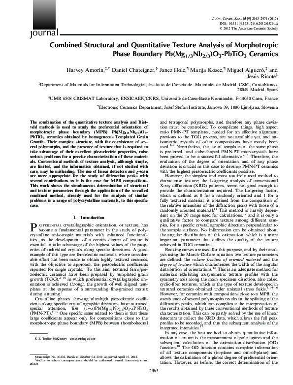 (PDF) Combined Structural and Quantitative Texture Analysis of Morphotropic Phase Boundary Pb ...