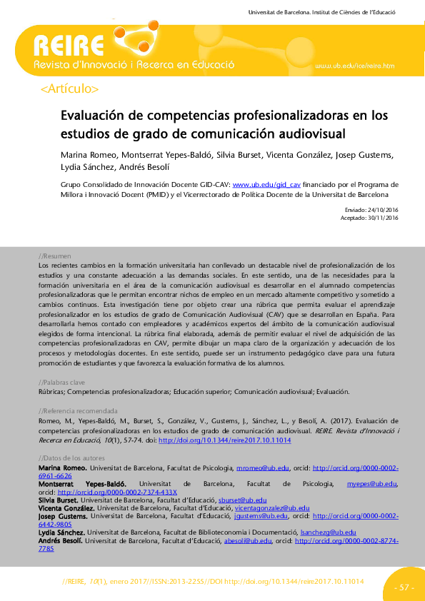 (PDF) Evaluaci n de competencias profesionalizadoras en los estudios de grado de comunicaci n ...