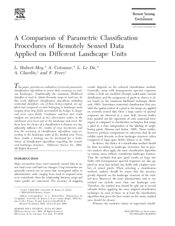 (PDF) A Comparison of Parametric Classification Procedures of Remotely Sensed Data Applied on ...