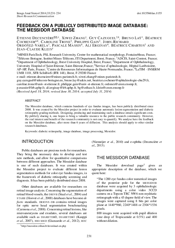 (PDF) Feedback on a Publicly Distributed Image Database: The Messidor ...