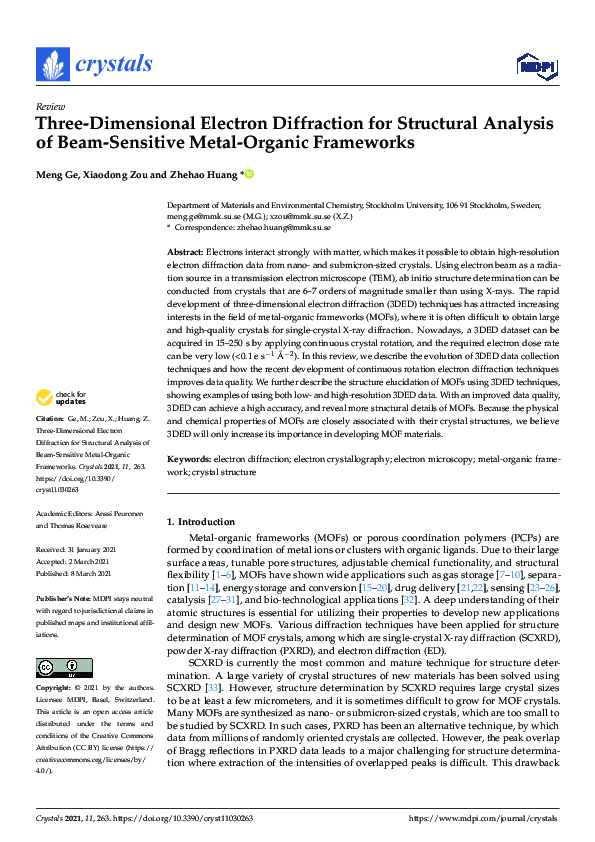 (PDF) Three-Dimensional Electron Diffraction for Structural Analysis of Beam-Sensitive Metal ...