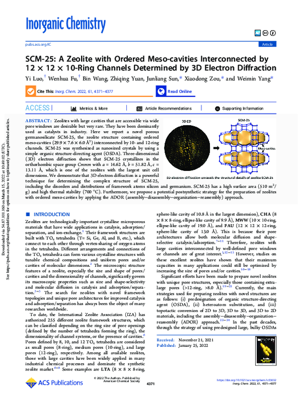 (PDF) SCM-25: A Zeolite with Ordered Meso-cavities Interconnected by ...