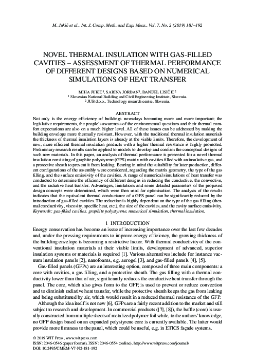 (PDF) Novel thermal insulation with gas-filled cavities – assessment of ... (PDF) Novel thermal insulation with gas-filled cavities – assessment of ...